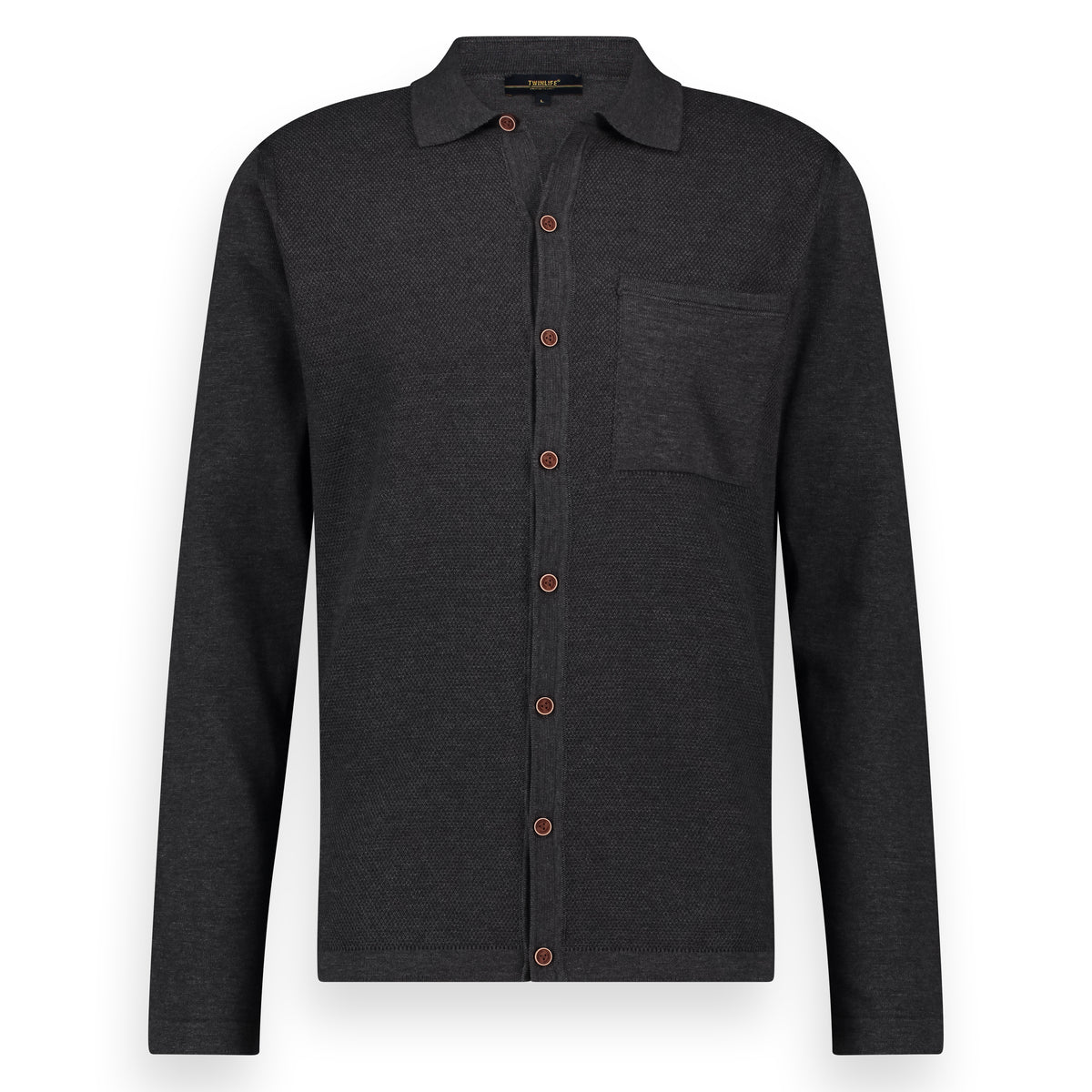 Knit Polo Full Button | Grey Melange – Twinlife